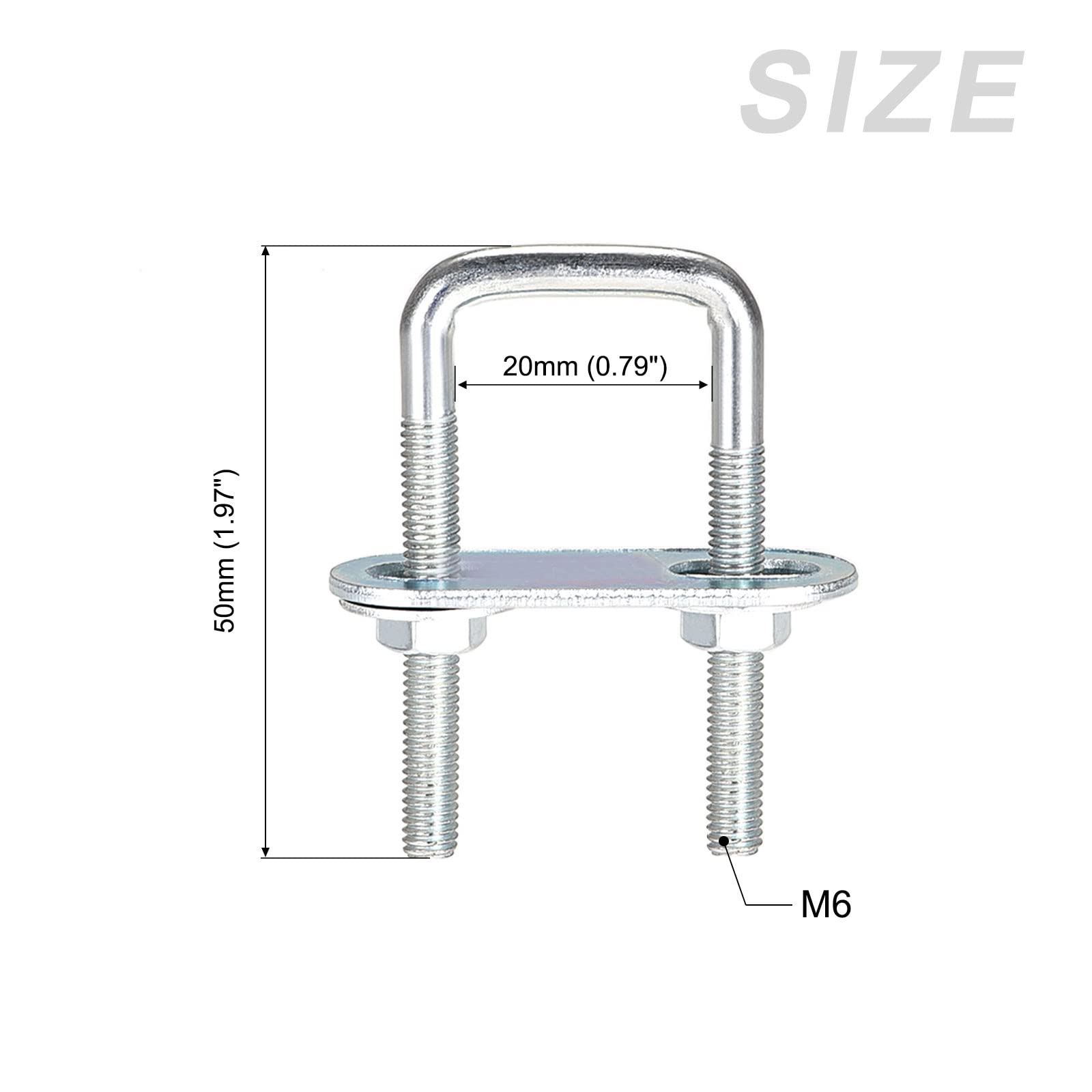 METALLIXITY U Bolts (M6x20x50mm), Square U Bolt Carbon Steel with Accessories - for Construction, Pipe