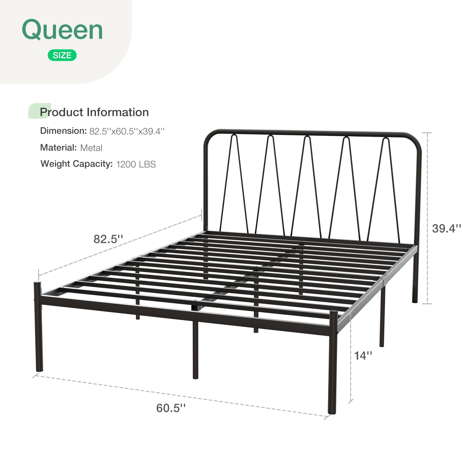 Novilla Queen Bed Frame with Headboard - 14 Inch Modern Matte Black Metal Platform Bed Frame Heavy Duty Slats Support, No Box Spring Needed, Noise-Free