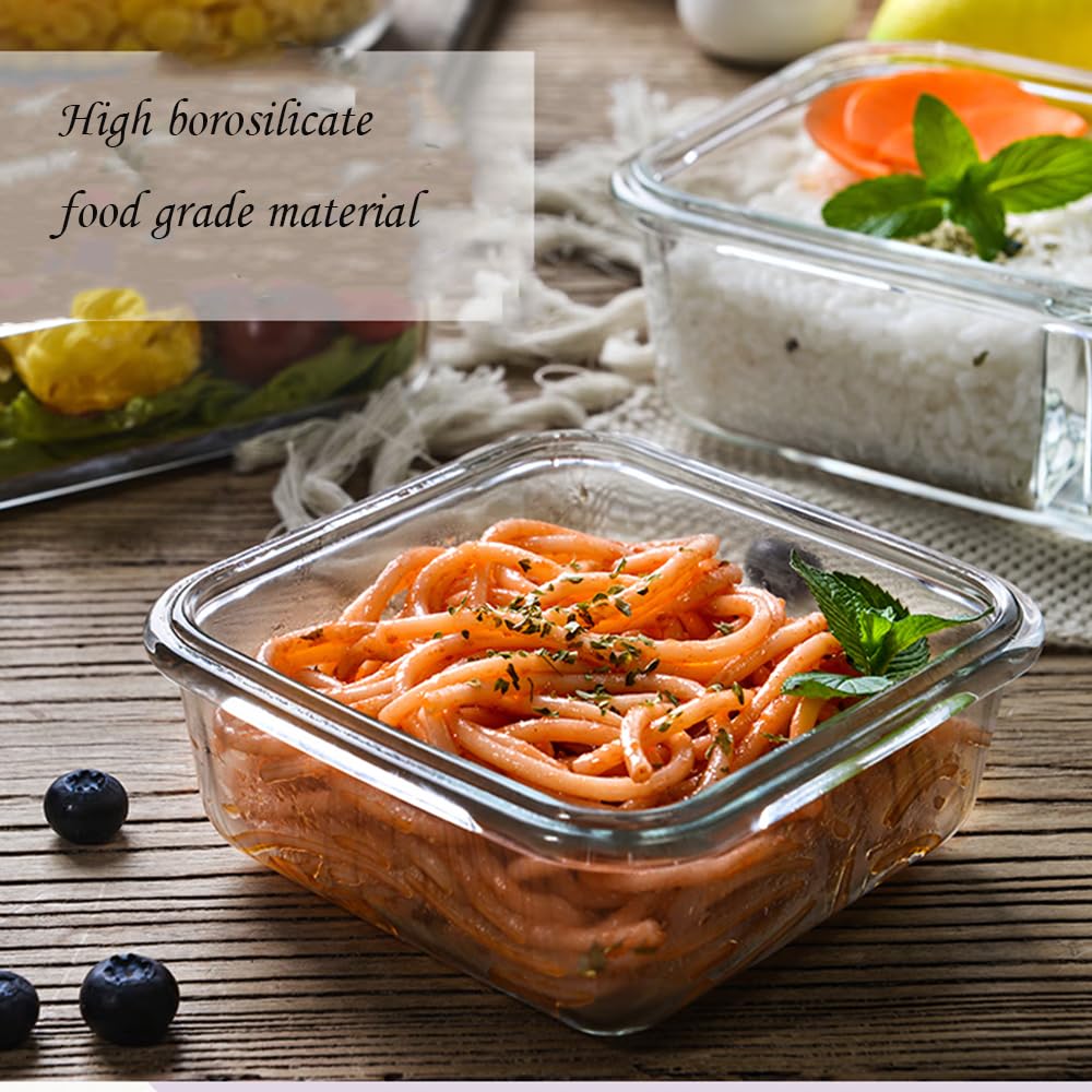 R.repad yay Square Glass Food Storage Containers, Small Square Glass Containers With Airtight Lids, 14oz Glass Meal Prep Containers, Glass Leak-proof Soup Container, Microwave Freezer Safe -(4PC)