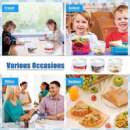 Overnight Oat Containers with Lids and Spoons 3PCS, 20oz Portable Plastic Yogurt Jars, Leakproof Dessert Cups for Yogurt Breakfast On The Go Cups, Oatmeal Jars Snack Containers (3white)