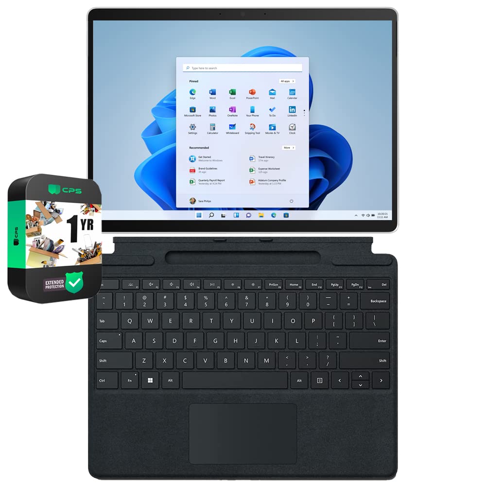 Microsoft IUR-00001 Surface Pro 8 13" Touchscreen Intel i5 8GB Memory/128GB SSD, Platinum Bundle Surface Pro Signature Mechanical Keyboard, Black and 1 YR CPS Enhanced Protection Pack