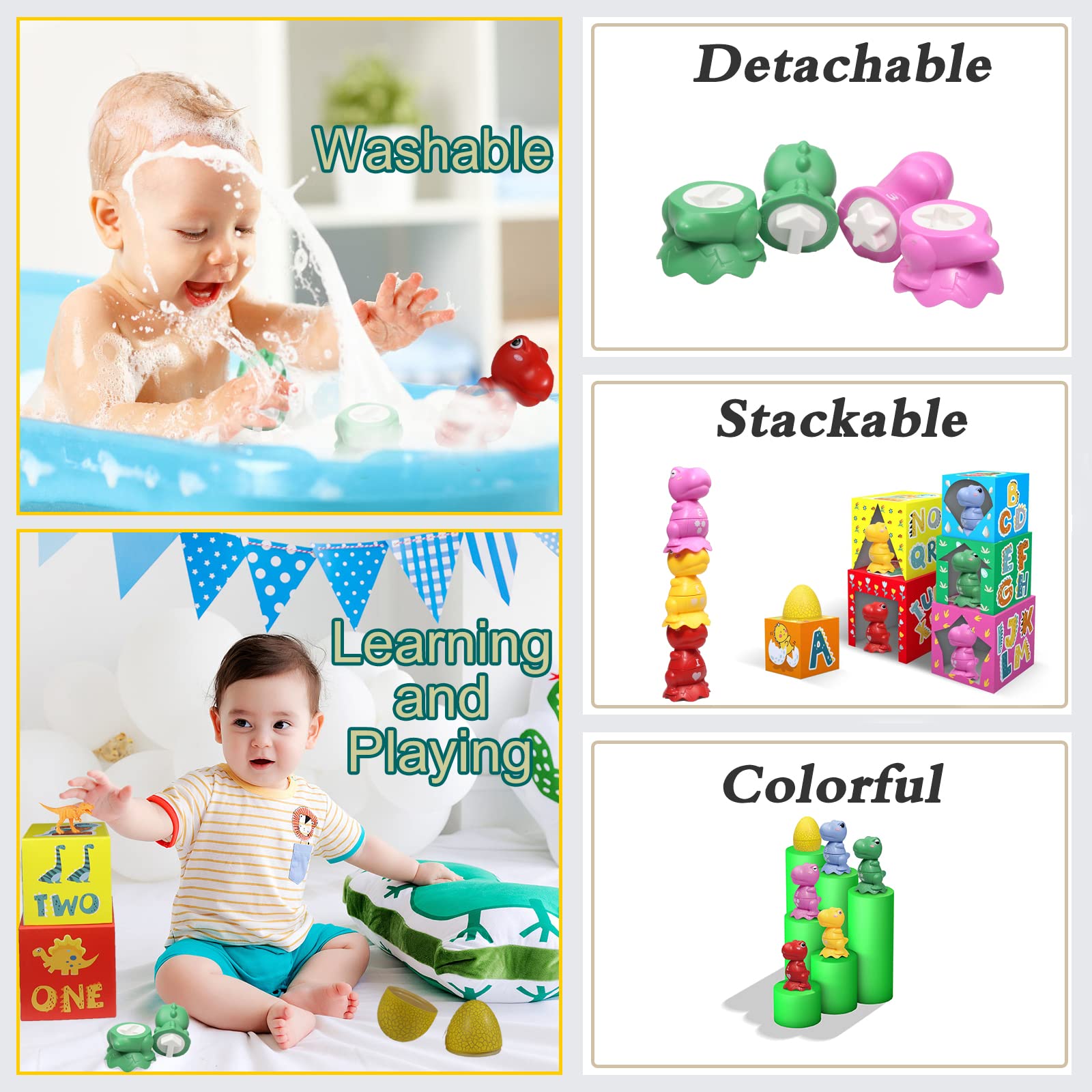 MITCIEN Dinosaur Stacking Blocks Toys for Toddlers, Toddlers Preschool Learning Toys Number Stacking Nesting Boxes, Preschool Educational Toys with Dinosaur&Egg