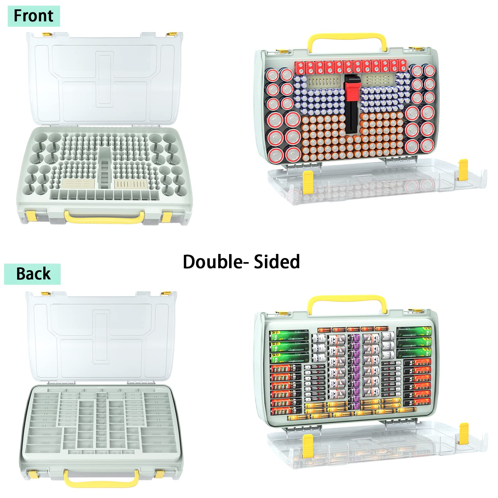 Large Capacity 269 Battery Organizer Storage Case with Tester, Double-Side Battery Holder Container for AA AAA AAAA C D 9V Lithium 3V CR123 CR2032 CR1632 18650 Batteries(Box Only) (Grey)