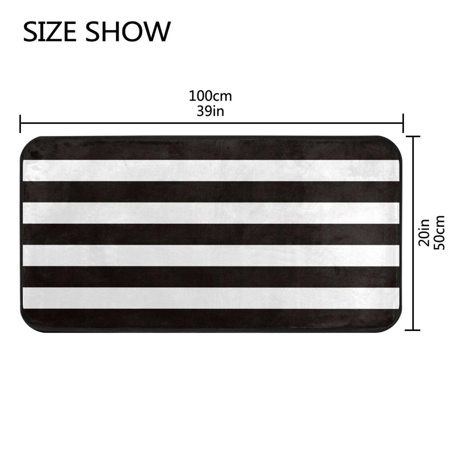 Kitchen Floor Mat White Black Stripe Non-Slip Kitchen Rug Comfort Rug for Floor, Office, Sink, Laundry 39 x 20 Inch