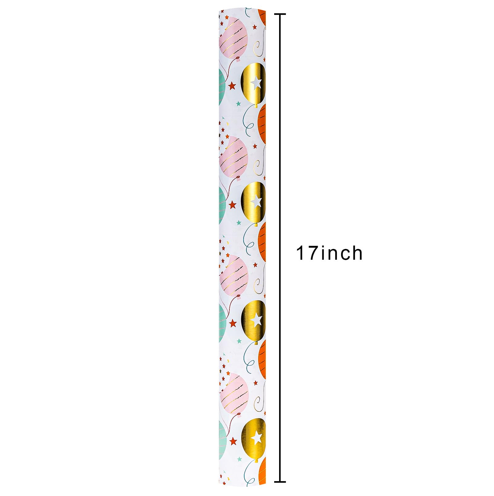 Retrify Birthday Wrapping Paper, Metallic Gold Gift Wrap Paper Roll, Colorful Balloon Cute Polka Dot Star Happy Birthday Design - 17 Inches x 32.8 Feet