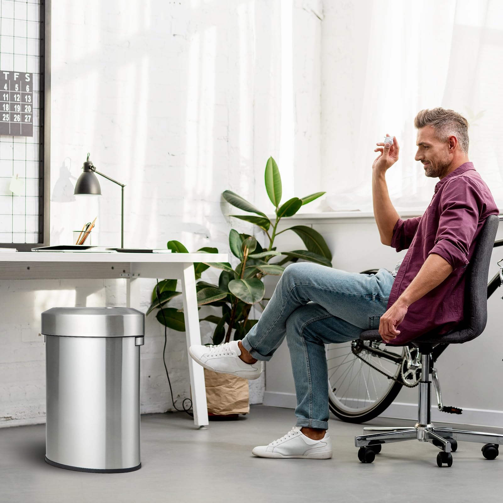 S AFSTAR Corner Trash Can 16 Gallon/60 L, Kitchen Garbage Can, Large Open Top Touchless Rubbish Can, Anti-Slip Bottom, Triangular Waste Bin, Stainless Steel Trash Bin for Bathroom Kitchen Bedroom