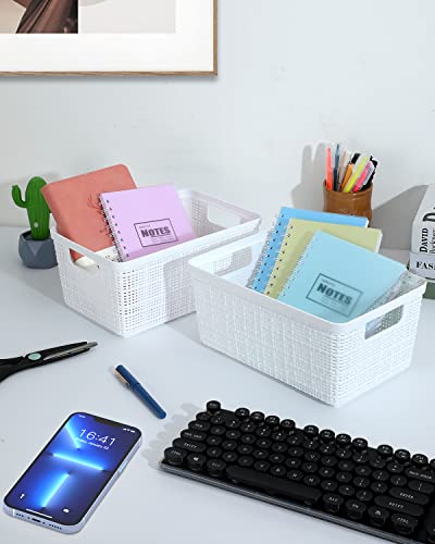 Set of 6 Plastic Storage Bins Pantry Organization and StorageĀ Containers Storage Baskets Shelf Organizer Bins for Shelves Drawers Desktop Closet Playroom Classroom Office, White