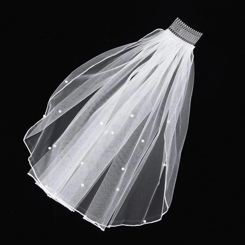 LUXCASTLE White Pearl Bride Veil Short Wedding Veil Bridal Veils Bachelorette Party Veil for Women and Brides
