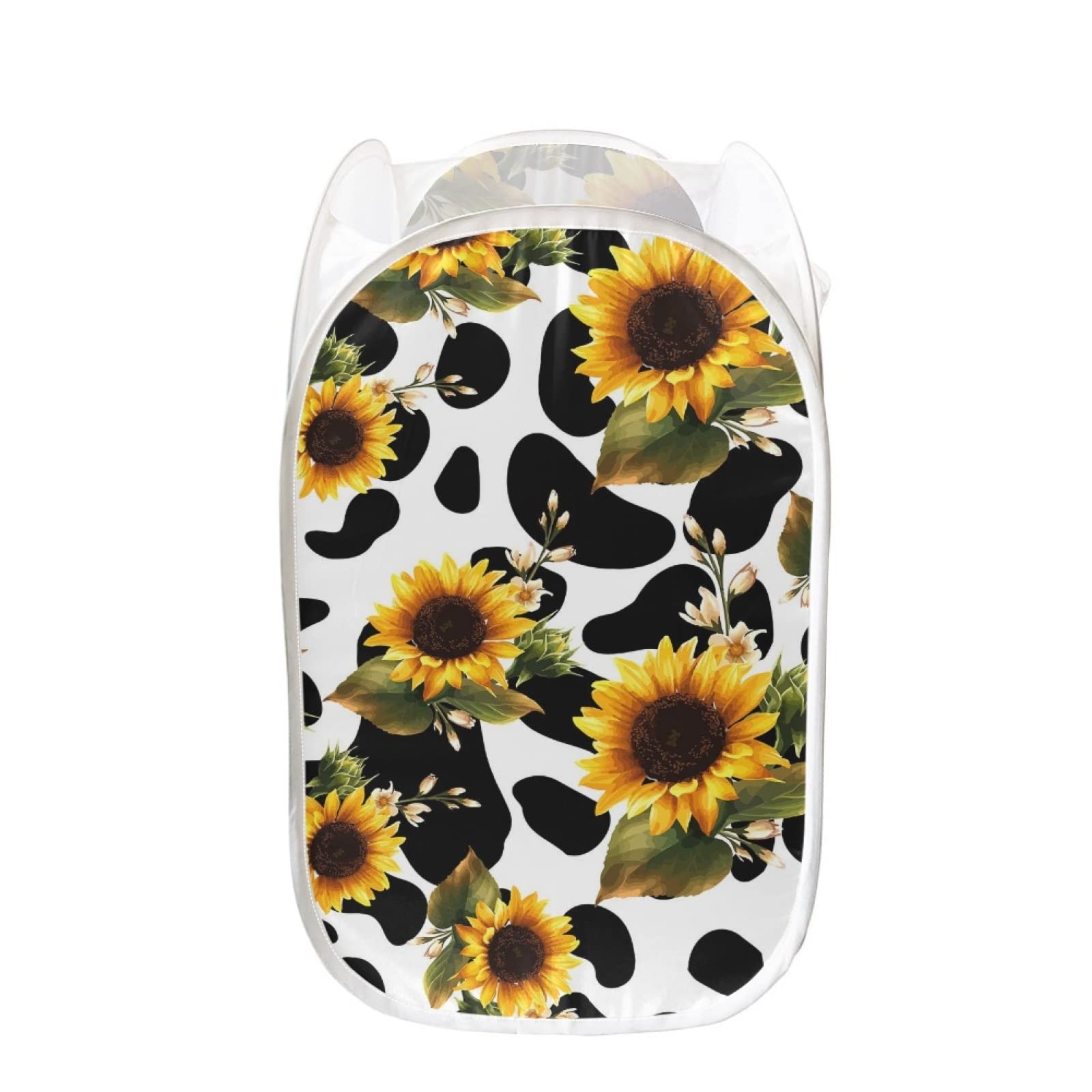 NRBEAWD Cow Sunflowers Collapsible Laundry Storage Durable Cloth Hamper Storage Bin