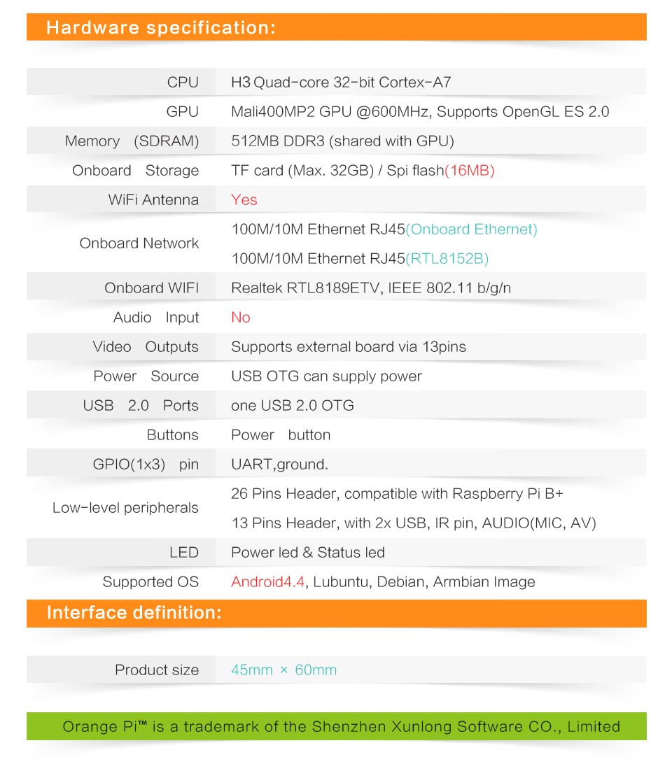 Orange Pi R1 512MB Allwinner H3 Quad Core Open Source Single Board Computer, Run Android, Ubuntu, Debian OS