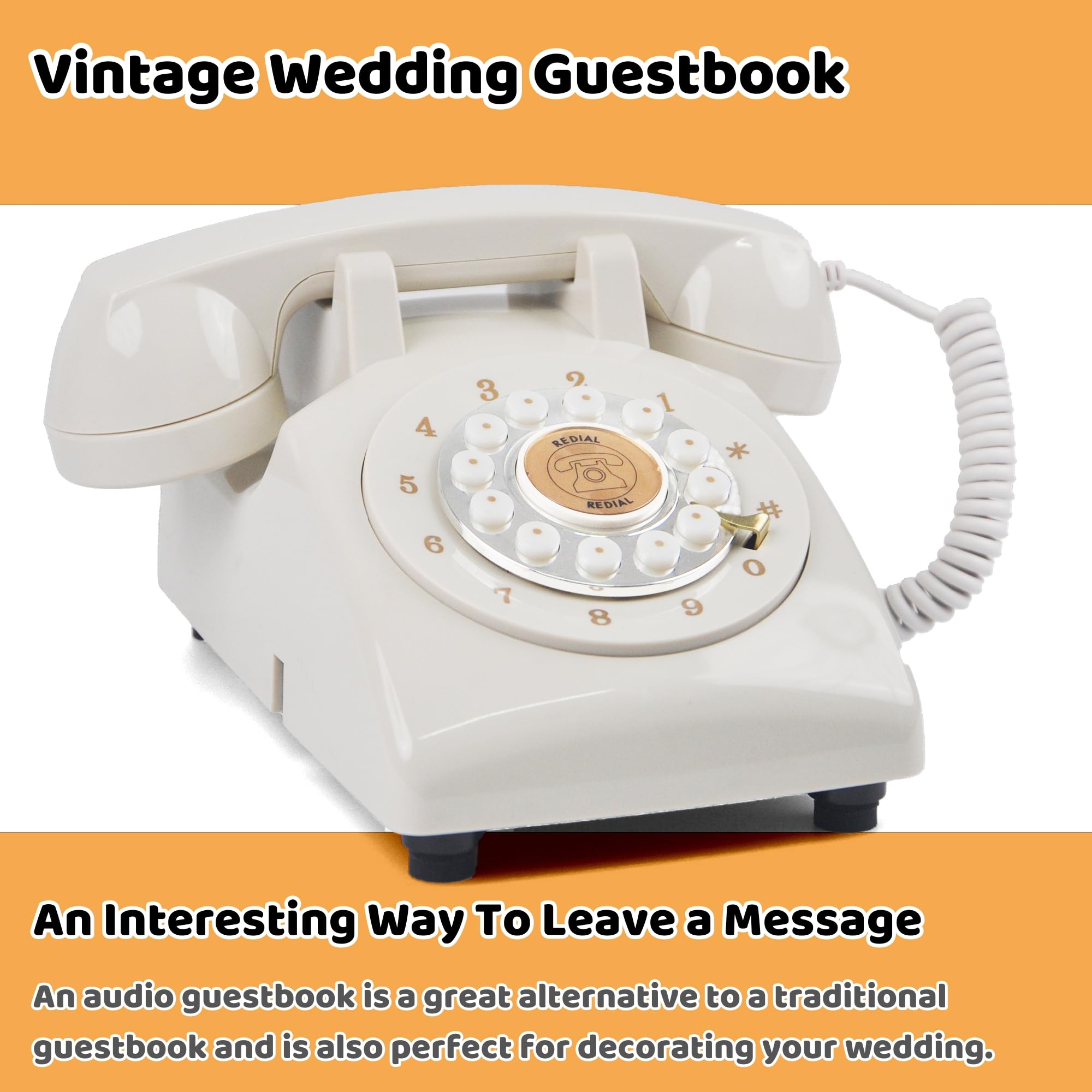 RetroVox Audio Guest Book Wedding Phone Guestbook Easy to Use & Fun Engagements Anniversaries Baby Showers Graduation Record Personalized Audio Messages Off-White