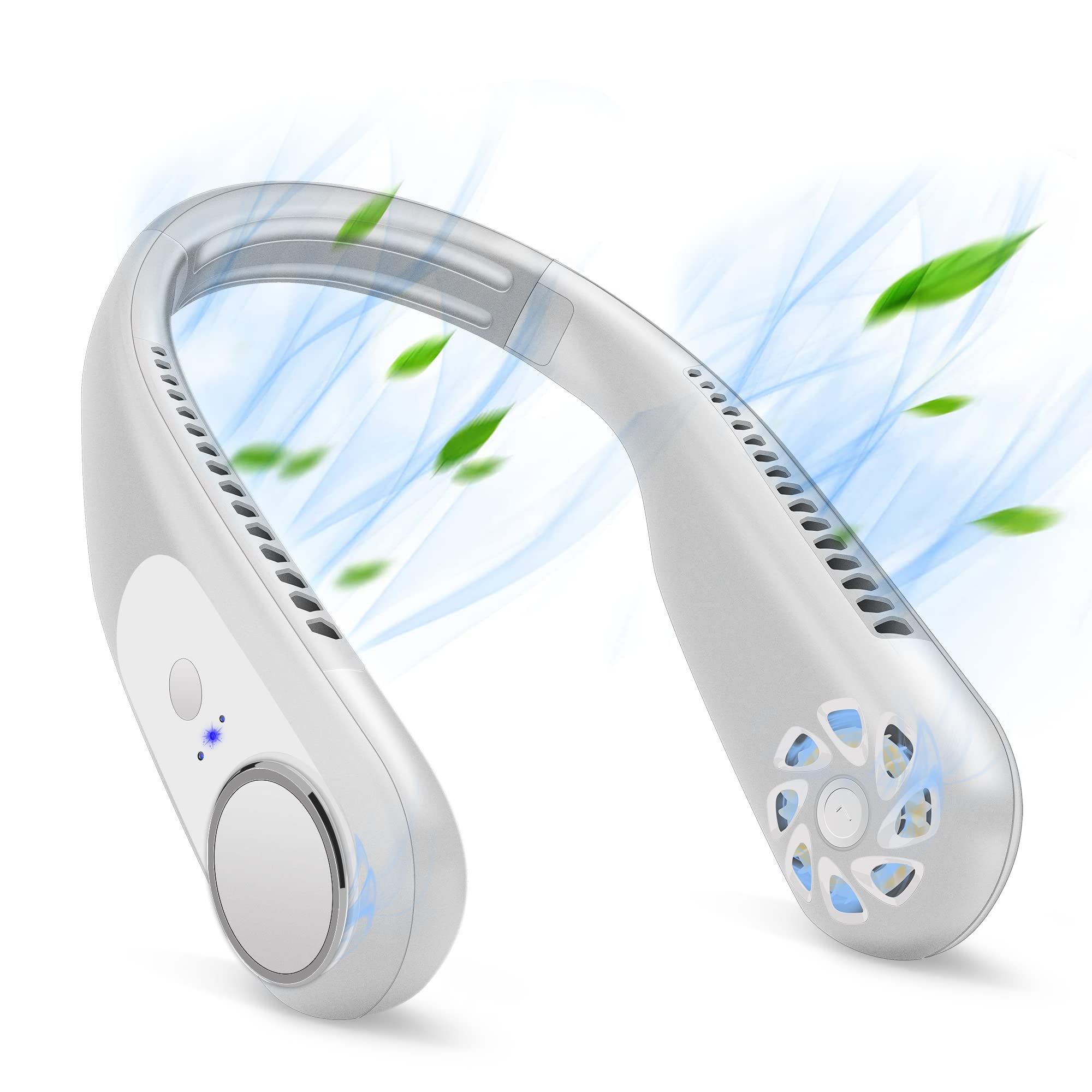 LYSHION Portable Neck Fan, Hands Free Bladeless Fan, 3 Speed Adjustment 360° Cooling Personal Fan, USB Wearable Fan（white）