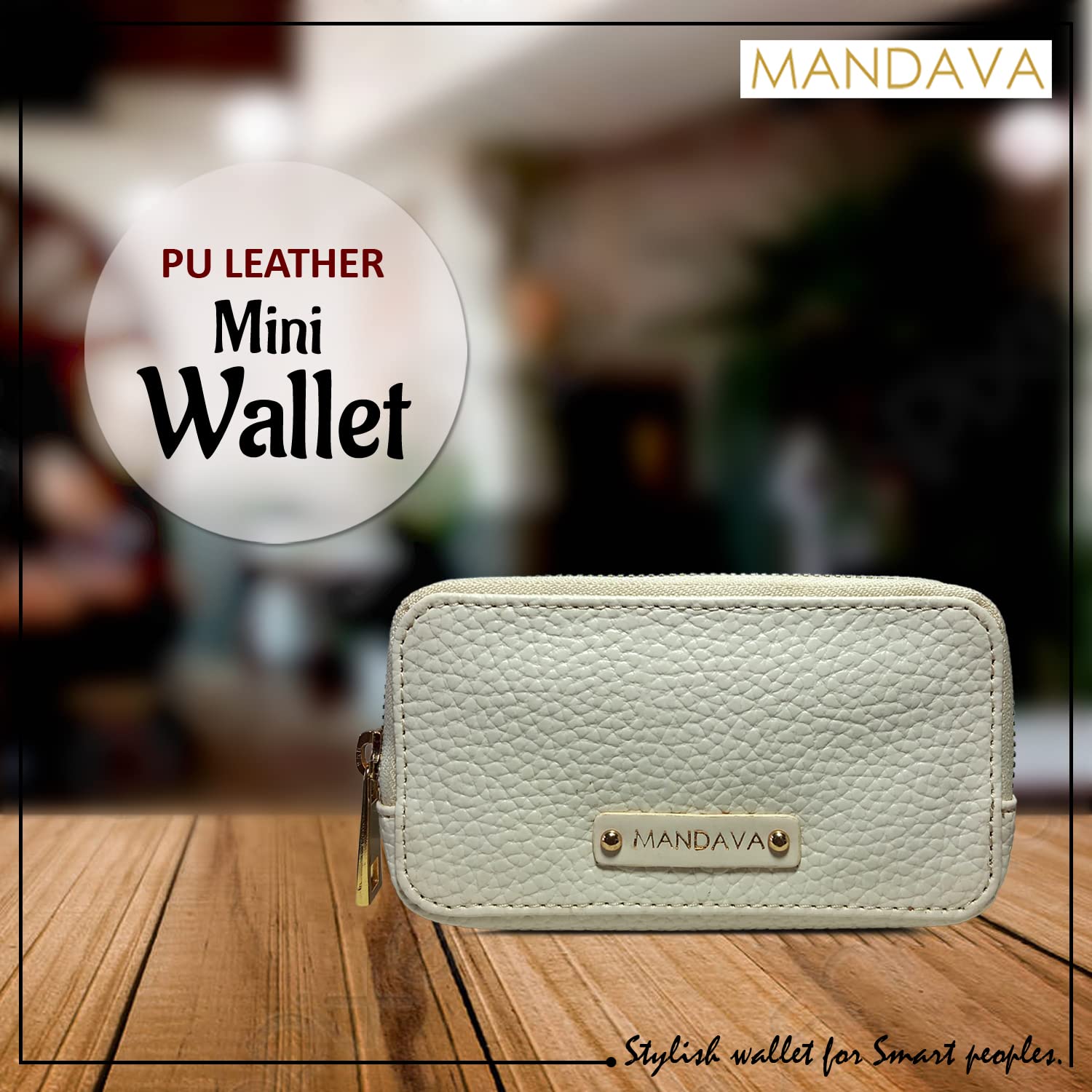MANDAVA Women's PU Leather Mini Wallet | Ladies Slim Compact Card Holder Organizer Zipper Coin Purse (White)