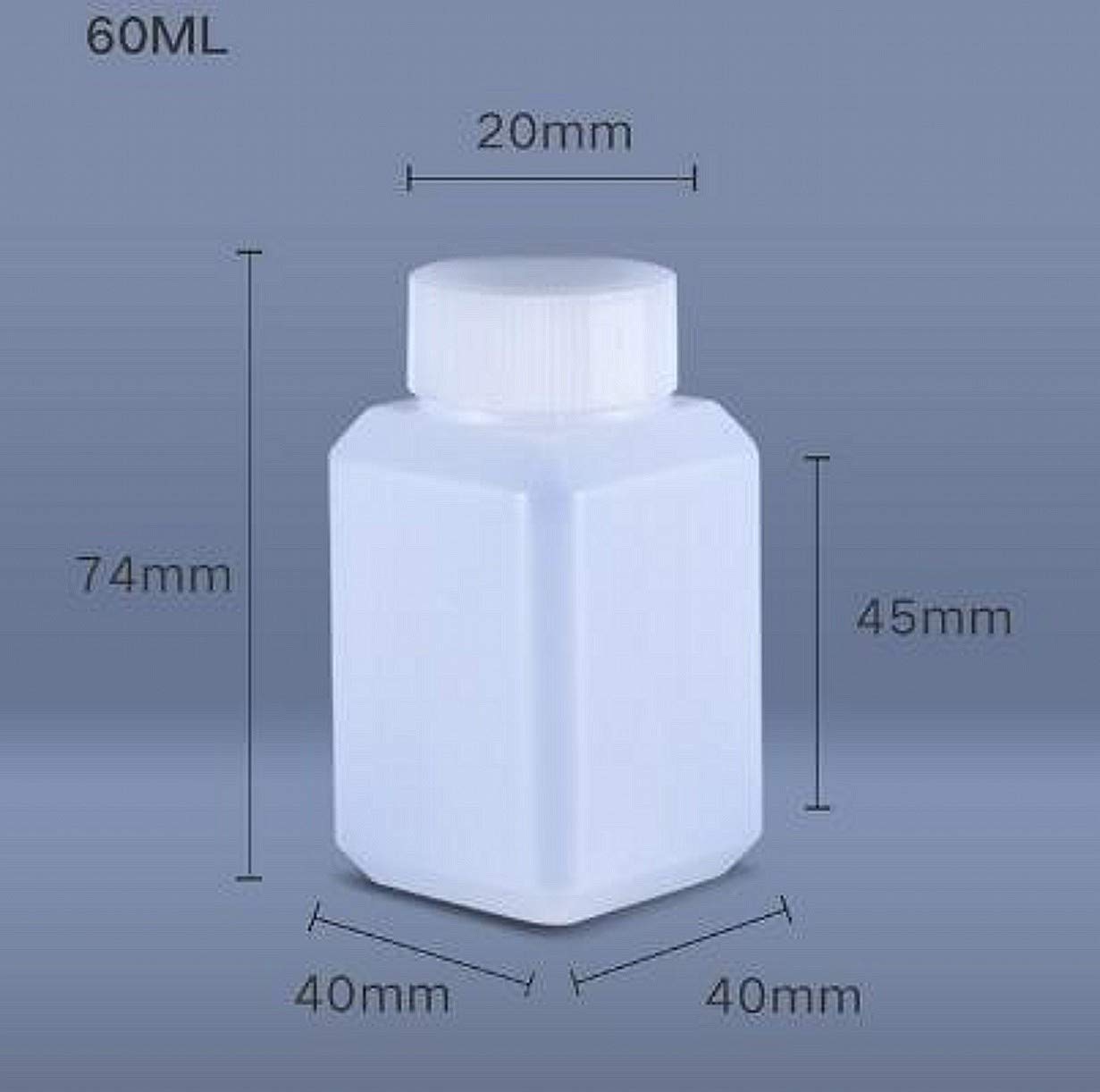 MUGgYz 50PC (60ml) Food Grade HDPE Bottle Empty Square Bottle with Screw Cover Leak-Proof Plastic Containers Laboratory Reagent Bottle