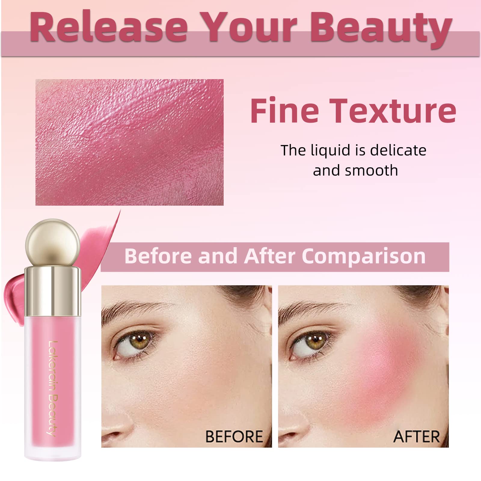 NewBang Liquid Blush, Natural Matte Finish, Hazy Dewy Cheek Tint, Beauty Soft Dewy Blush, Moisturizing Lightweight Blendable High Pigment, Soft Cream Face Blusher Makeup Breathable Feel #02Happy Pink