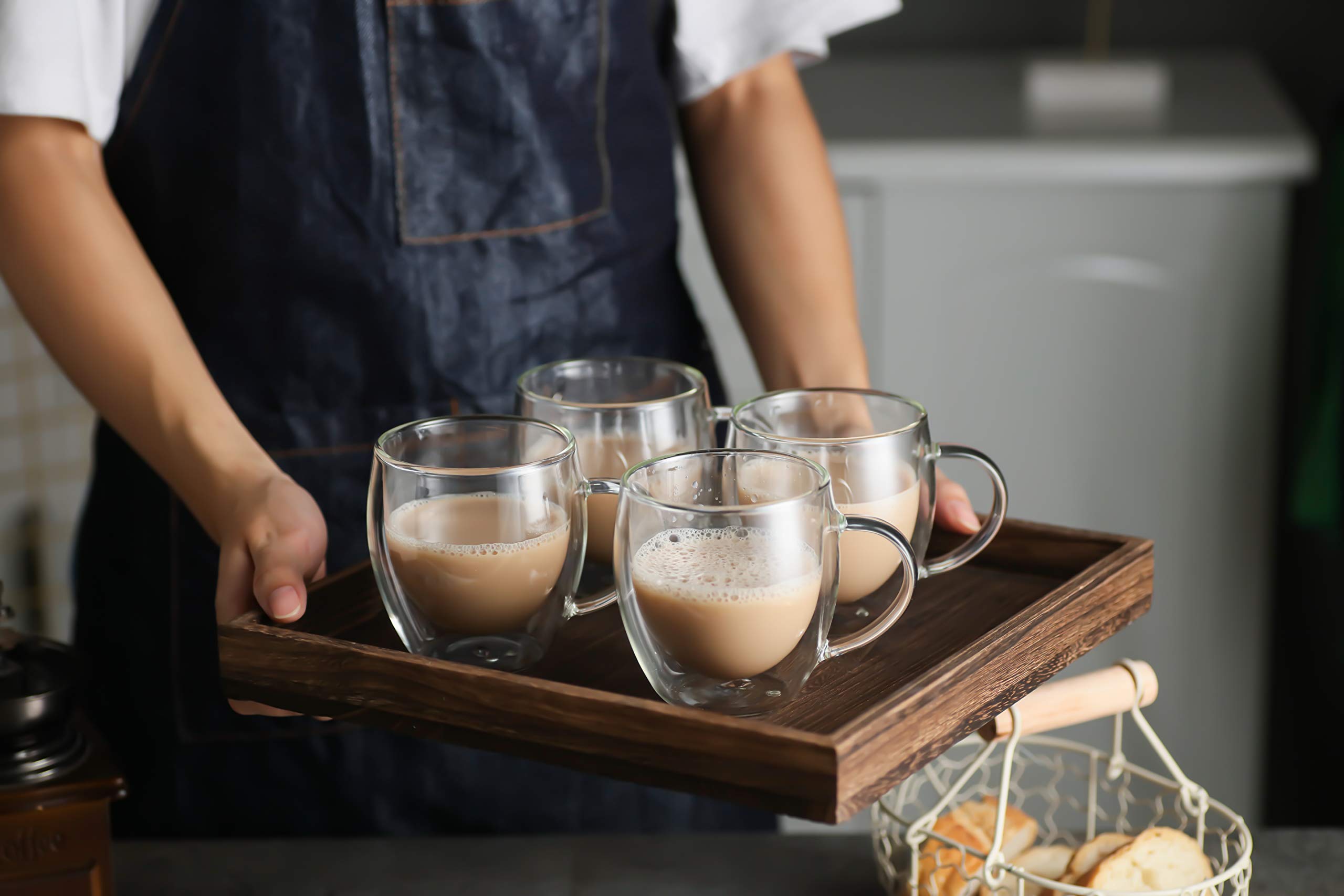 KitchenTour Insulated Coffee Mug 8 oz- Double Wall Glass Coffee Cup with Handle Set of 4 - Clear Glass Drinkware for Espresso,Cappuccino, Latte,Hot Beverages