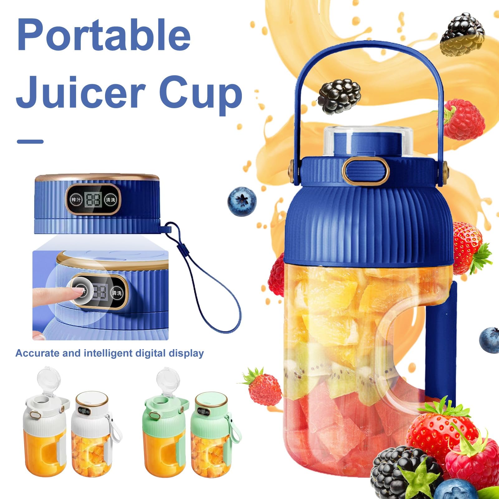 oxcuuka Multifunctional Portable Juicer Cup With Digital Display, Personal Portable Blender Rechargeable for Shakes and Smoothies, Fruits and Veggies - 900ml Green single cup with single lid