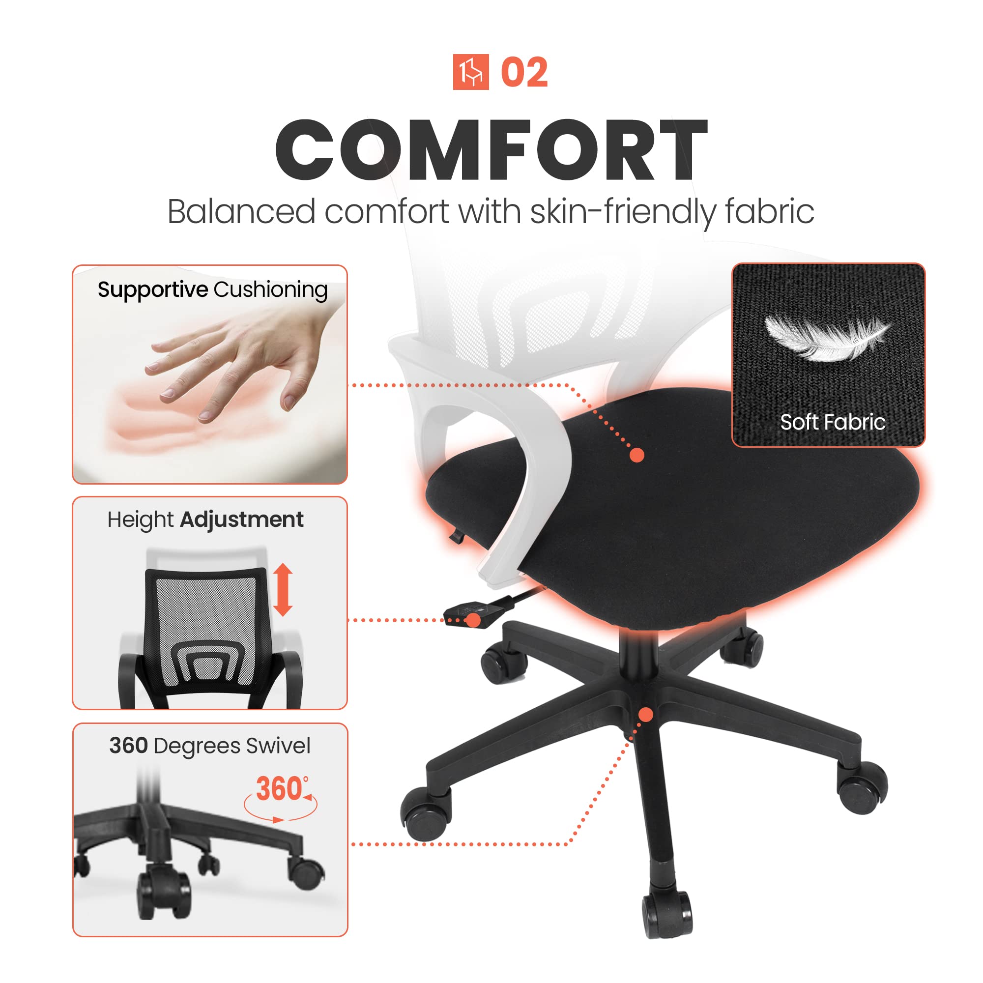 NEO CHAIR Computer Desk Chair Gaming - Ergonomic Mid Back Cushion Lumbar Support with Wheels Comfortable Mesh Racing Seat Adjustable Swivel Rolling Home Executive (2 pk - Black)