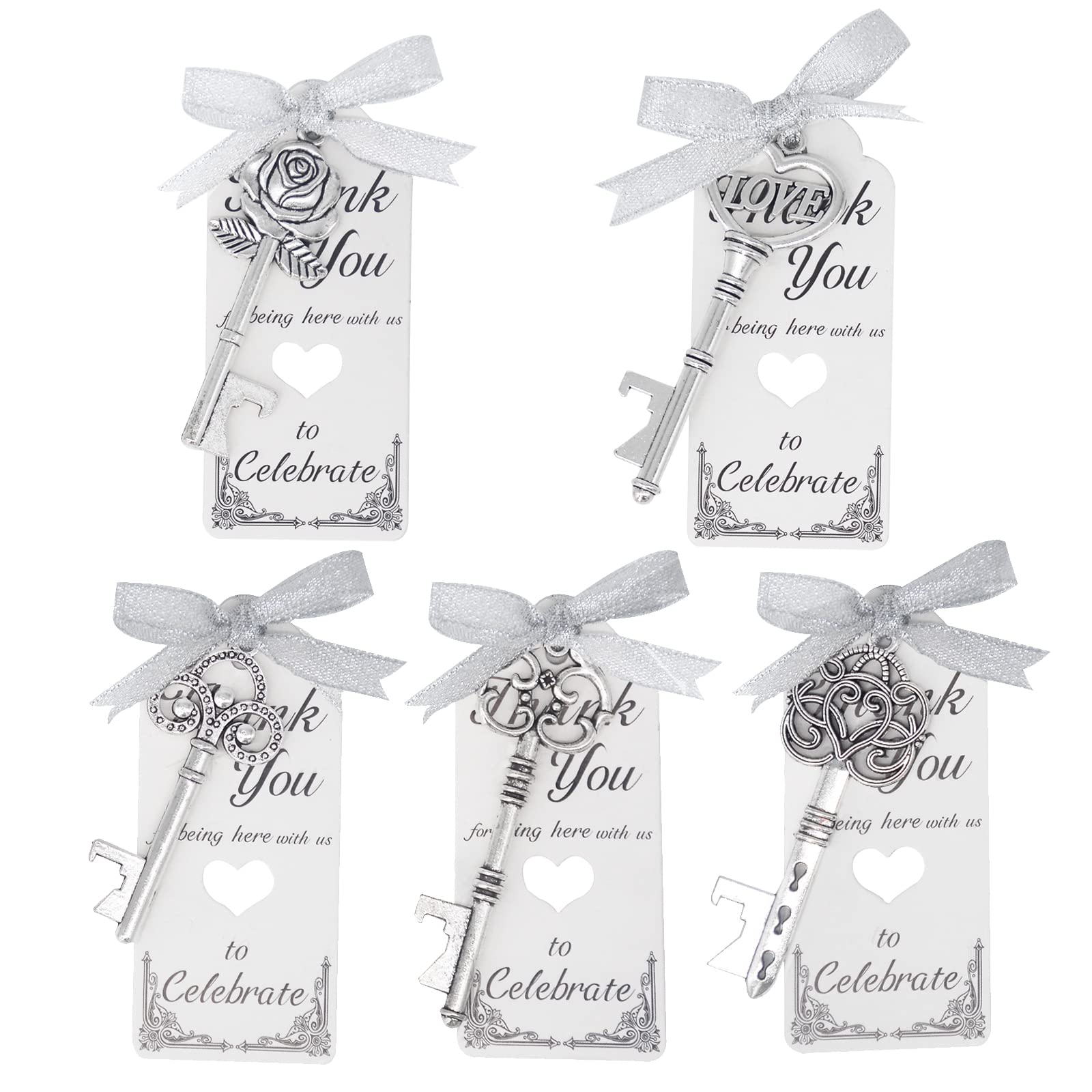 Makhry Skeleton Key Bottle Opener Wedding Favors 100pcs Guests Souvenir Gift set with Thank You Crads and Ribbons for Wedding Bridal Shower Party Favors(Silver)