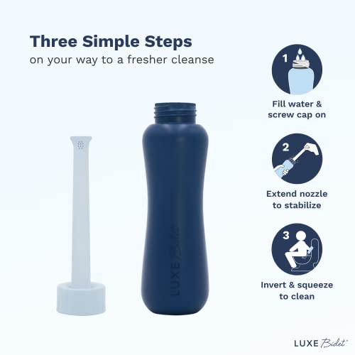 LUXE Bidet Portable Travel Bidet - 450-mL Capacity, Non-Slip, Ergonomic Bottle with Retractable Nozzle and High-Quality Storage Bag