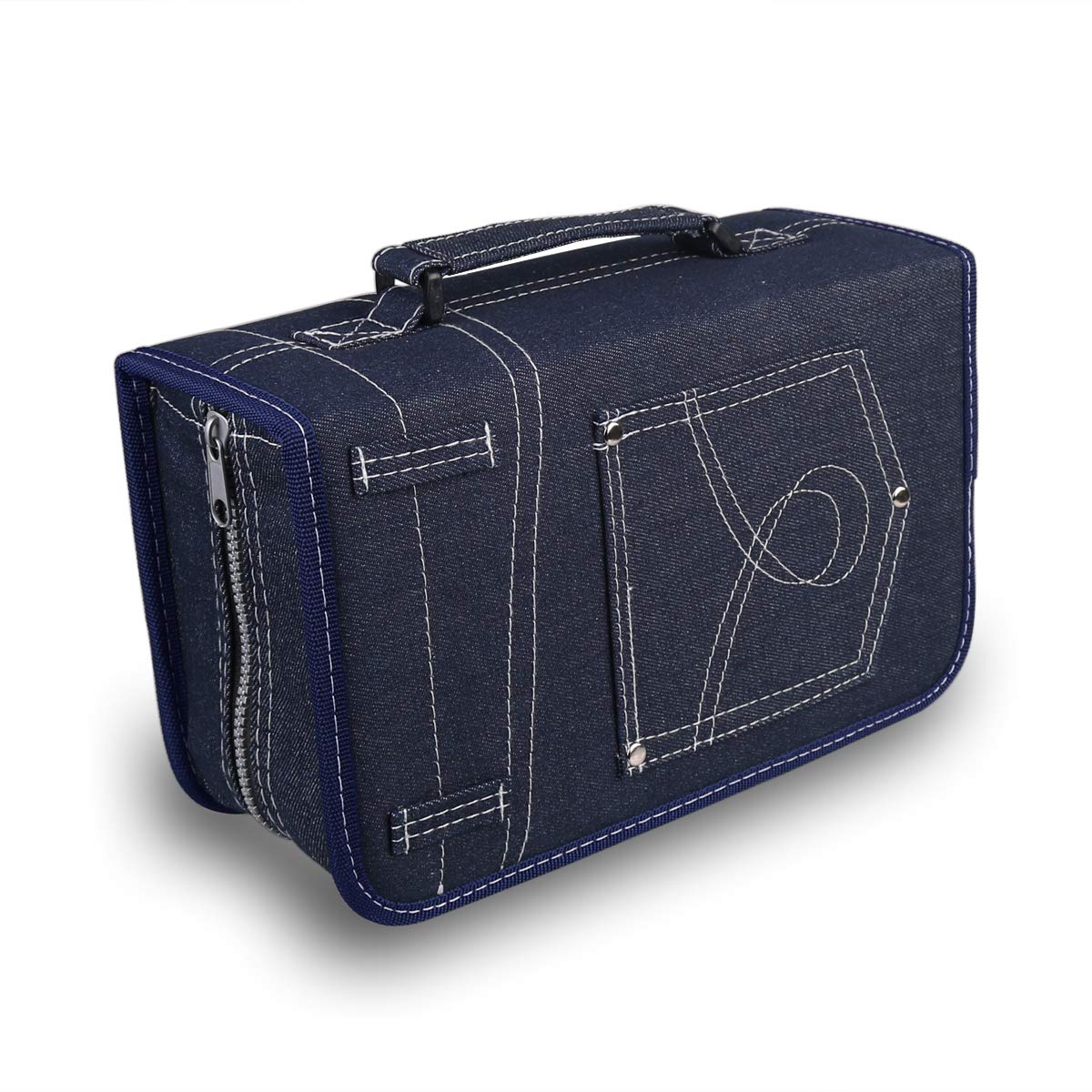 FORE® Legend Denim CD/DVD/Blu-Ray Disc 100pcs Wallet Case for CD/DVD Carrying Storage 128 Capacity Made of Denim Color Blue