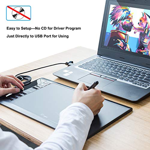 UGEE M708 10 x 6 inch Large Drawing Tablet with 8 Hot Keys, Passive Stylus of 8192 Levels Pressure, Graphics Tablet for Paint, Design, Art Creation Sketch