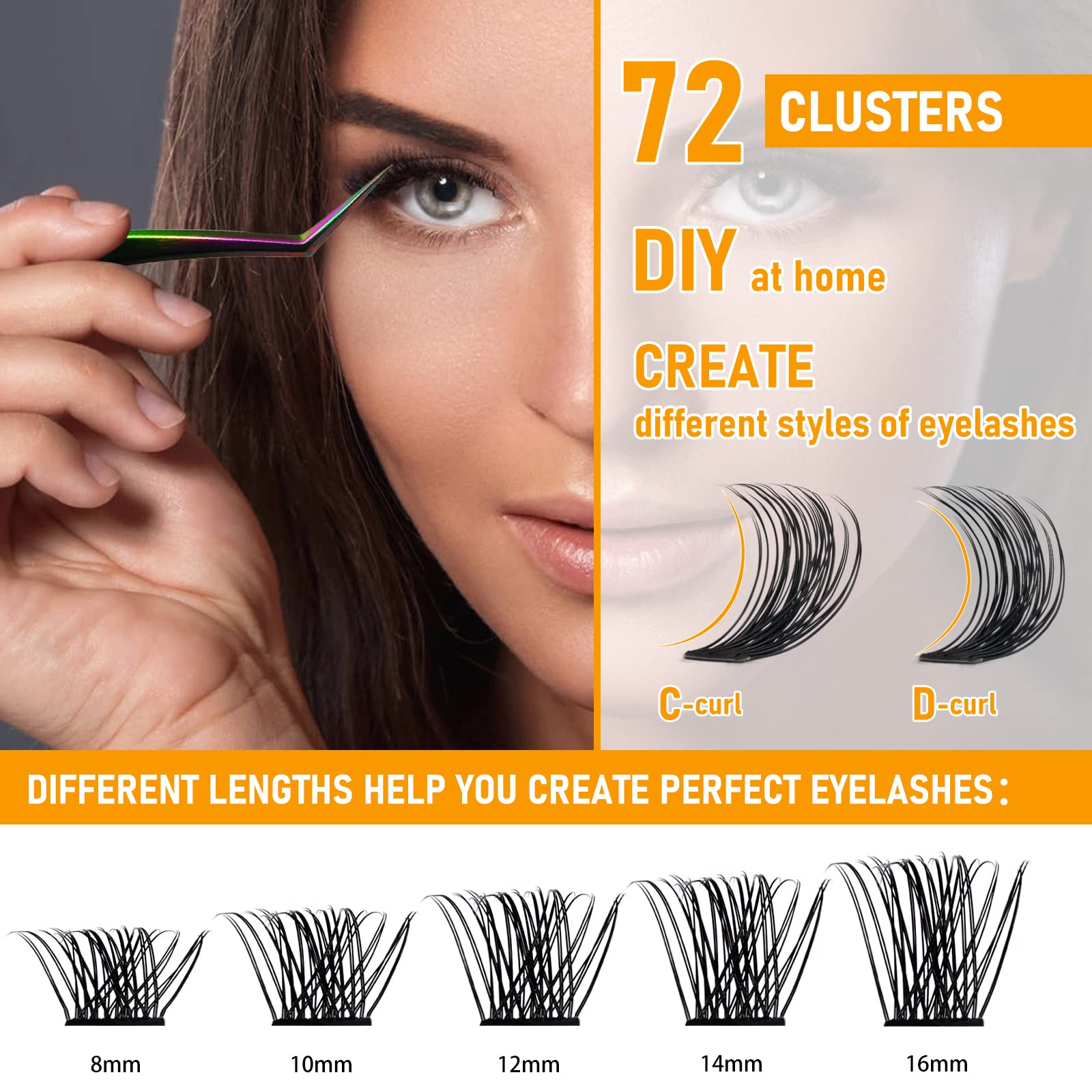 Lash Clusters B09 DIY Lash Extensions 72 Clusters Lashes D Curl B&Q LASH Wispy Fluffy Eyelash Clusters Extensions Strip Lashes Individual Lashes Wisps DIY at Home (B09,D-14mm)