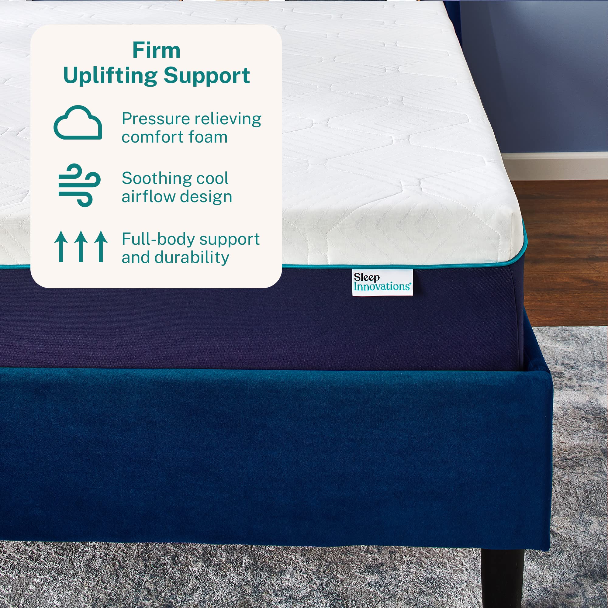 Sleep Innovations Arlo 12 Inch Cooling Firm Support Foam Mattress, Full Size, Bed in a Box, Airflow Foam, Firm Feel