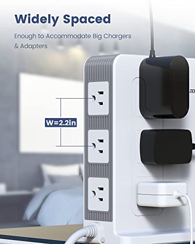 Power Strip Surge Protector Tower - JACKYLED 10 Outlet 4 USB Vertical Charging Station, 1875W 15A, 1080J with 6ft Heavy Duty Extension Cord for Multiple Devices, Home Office Dorm RV