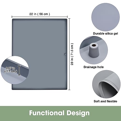 Puricon Under Sink Mat, 28β x 22β Under Sink Mats for Kitchen Waterproof, Silicone Under Sink Liner Under Cabinet Rubber Mat Protector, Flexible Under Sink Drip Tray for 30β Bathroom Cabinet -Gray