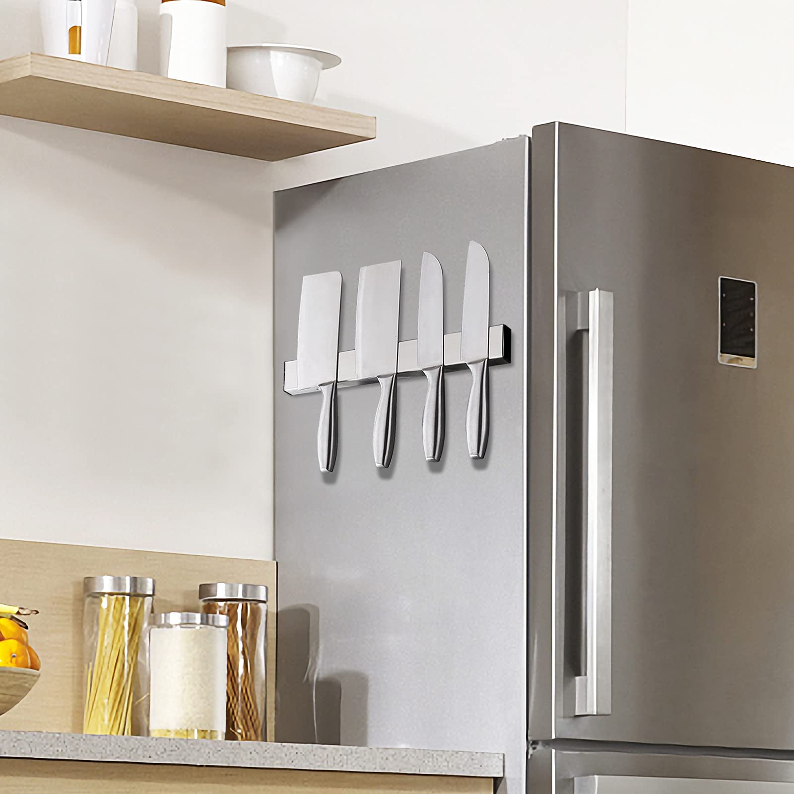 Magnetic Knife Holder Strip, YiiMO Magnet 16" Iron Utensil Stainless Steel UpTo 2kg Kitchen Tool Rack Pull Bar Adhesive Wall Mount