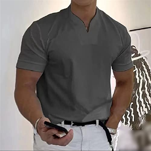 Men's V Neck Workout Gym T-Shirts Short Sleeve Training Bodybuilding Shirts Lightweight Slim Fit Muscle Tee Top (Dark Grey,3X-Large)