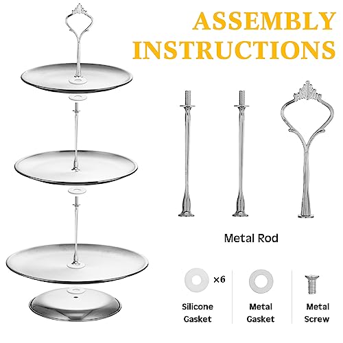 Set of 2 Cupcake Display Stands 3 Tier Serving Tray Platters Stainless Steel Cup Cake Tower for Birthday Party Wedding Cakes Dessert Cookie Candy (Silver)
