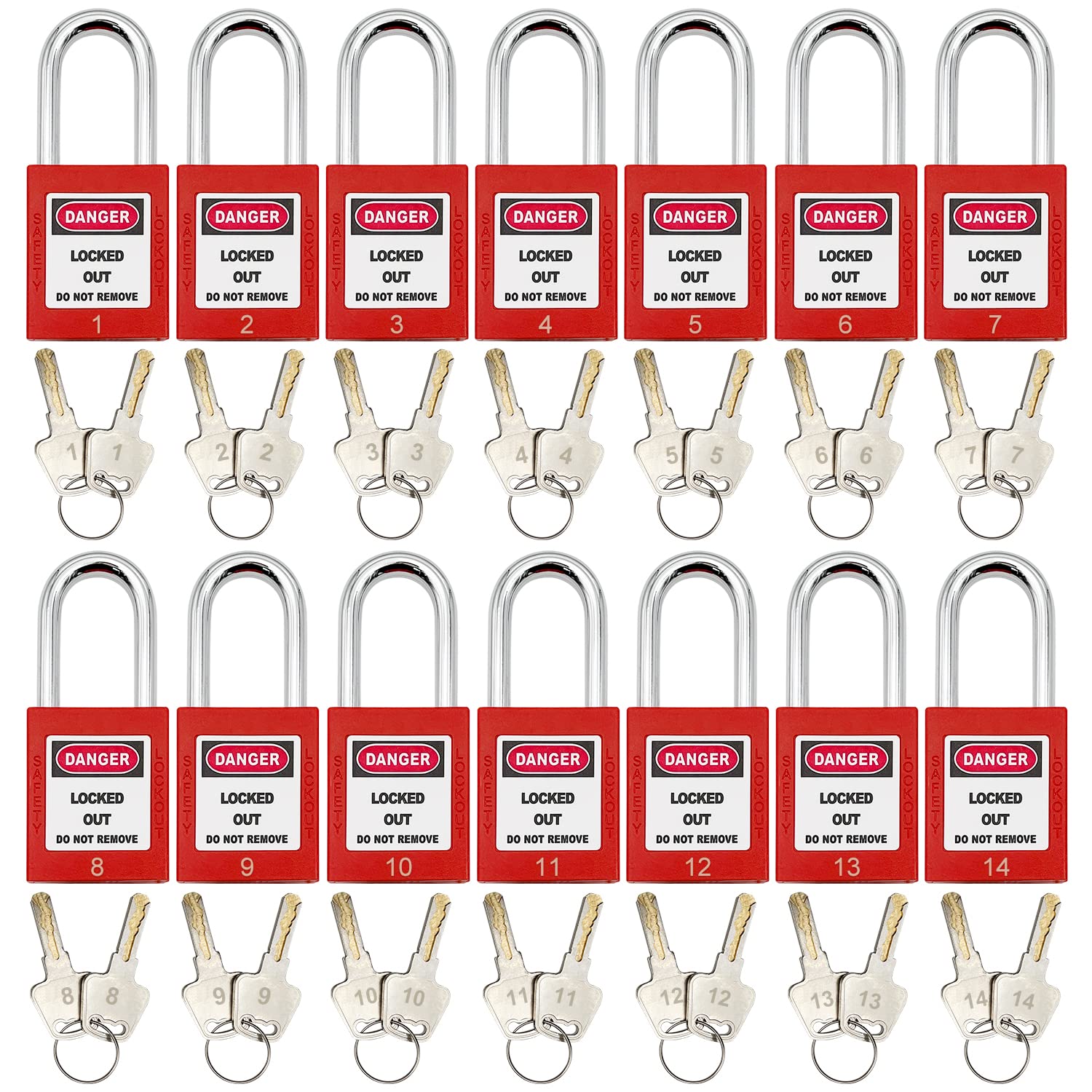 Lockout Tagout Station,Loto Kits, Includes 14 Key Different Padlocks with Numbers, 4 Lockout Hasps, 40 Lockout Tags, 20 Nylon Cable (Big Lock Station) Yellow
