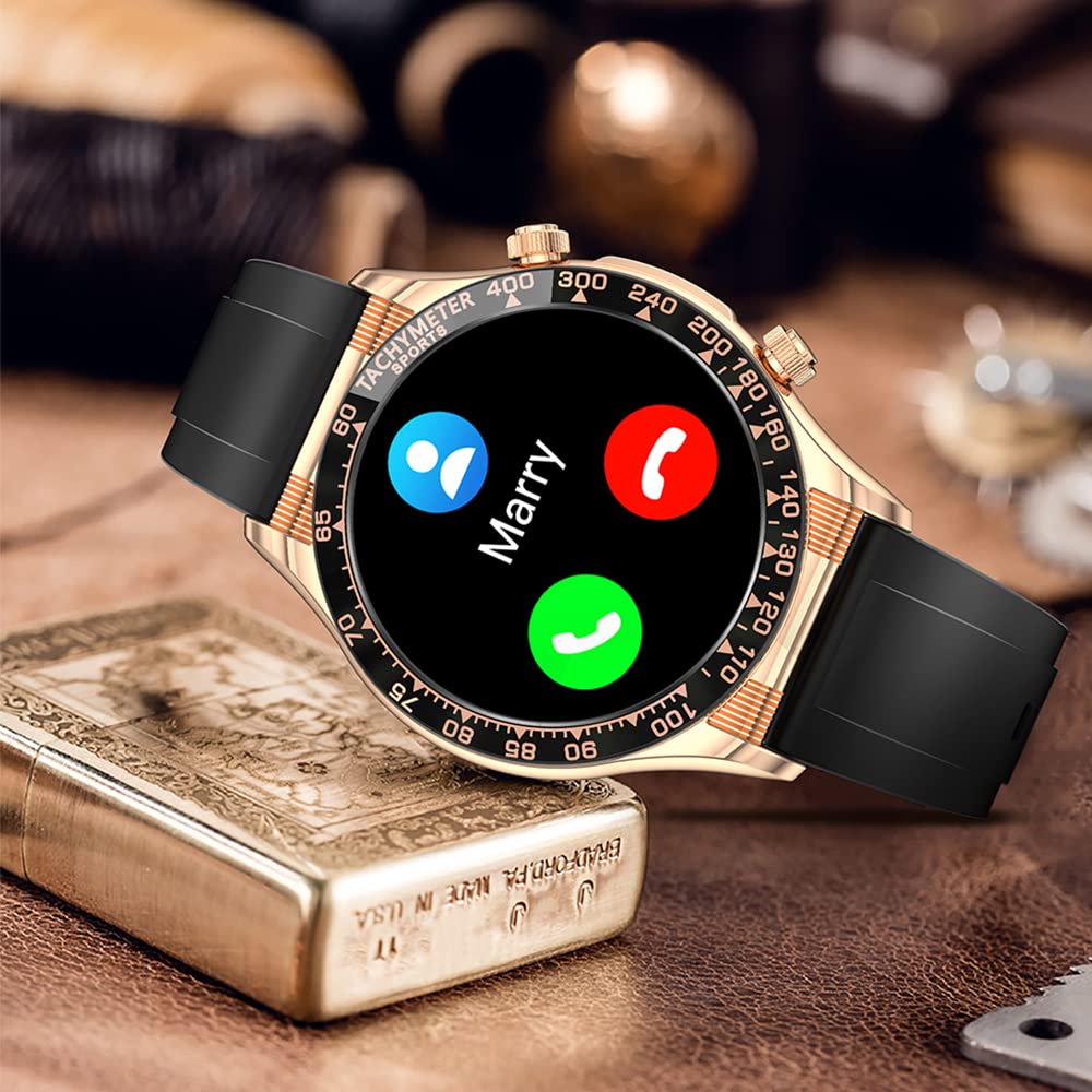 MaLageB Smart Watch for Men,1.32 Inch Round Ultra HD Smartwatch Waterproof Activity Tracker with Text and Call Sleep Monitoring Blood Oxygen for Android Phones & iOS (Gold)