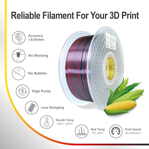 SHANHUI 3D Printer Filament,Triple Color Silk PLA Filament 1.75mm,Gradient Change Gold/Red/Black 3D Printing Filament Bundle, 1kg/2.2lbs