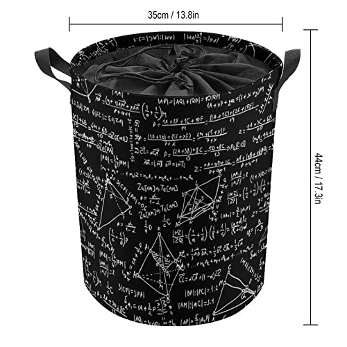 Mathematical Formula Laundry Basket Round Collapsible Storage Bin with Drawstring and Handle for Bedroom Bathroom Toys Room 17.3" X 13.8"