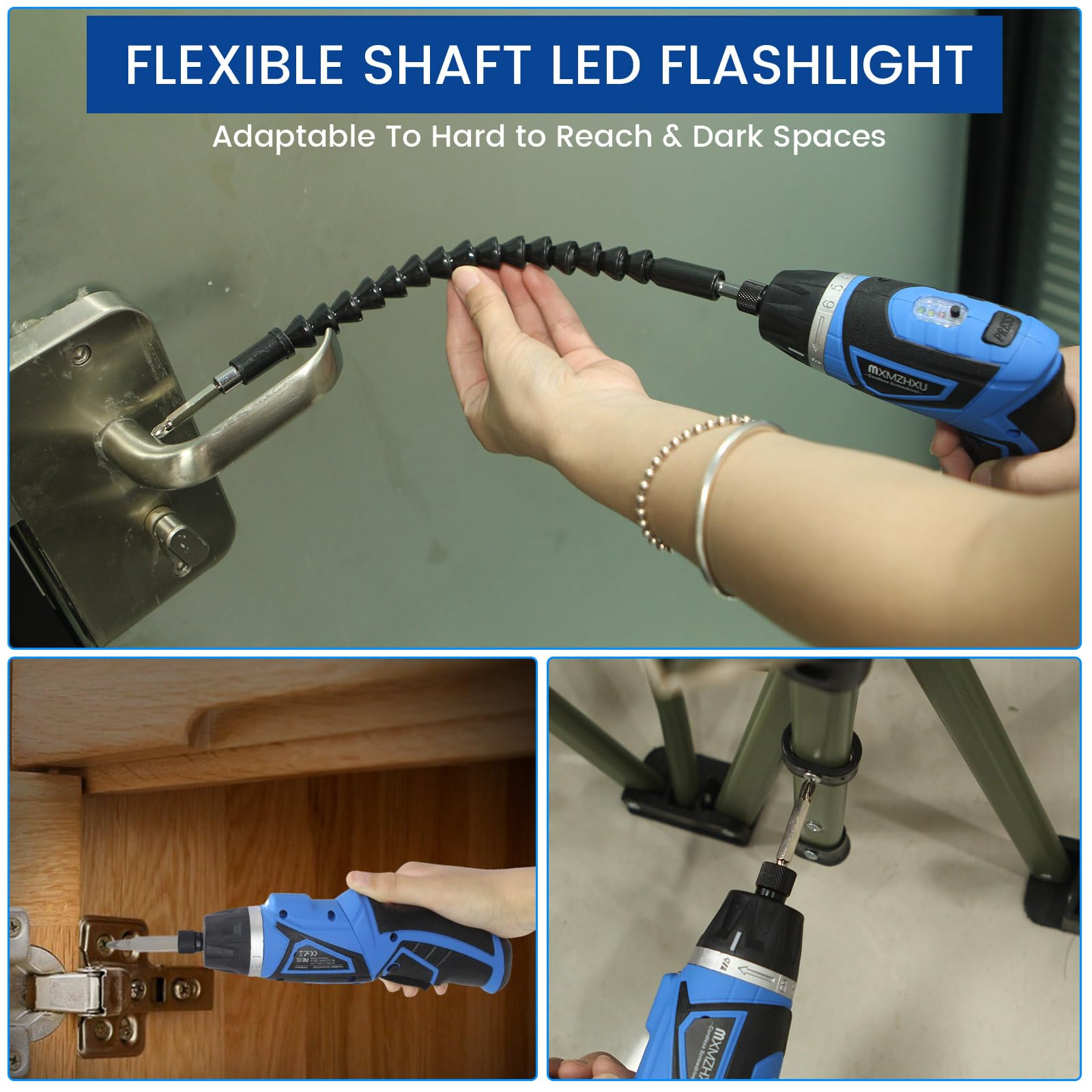 MXMZHXU Cordless Screwdriver, 8V Max 10Nm Electric Power Screwdriver with 47 Accessories, 6+1 Torque, Pivoting Handle, 2000mah Rechargeable Screw Gun & Bit Set with LED Light, Flexible Shaft