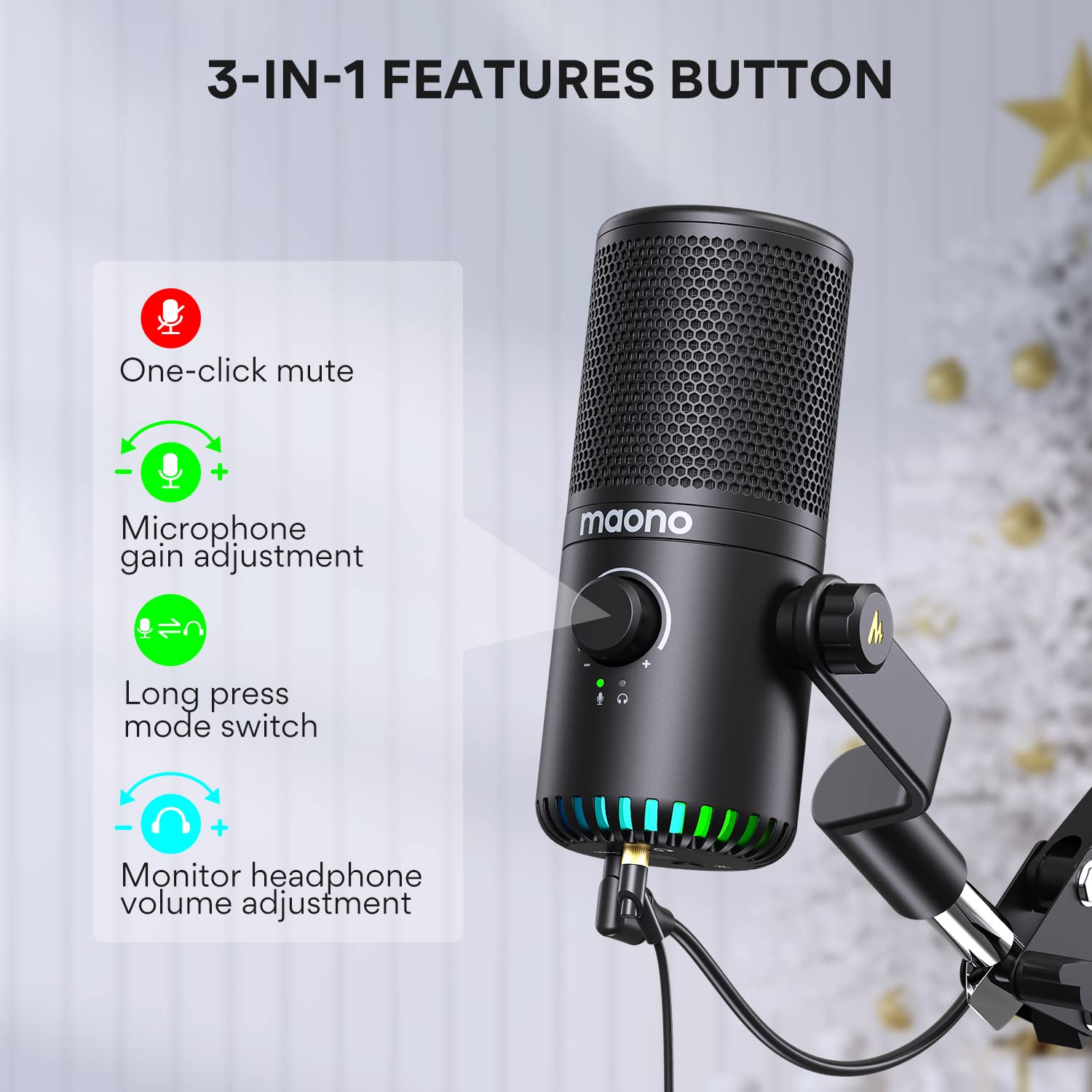 MAONO USB Gaming Microphone for PC, Programmable Condenser Mic with RGB Light, Mute, Gain, Monitoring, Volume Control for Streaming, Podcast, Twitch, YouTube, Discord, Computer, Mac, PS5, DM30