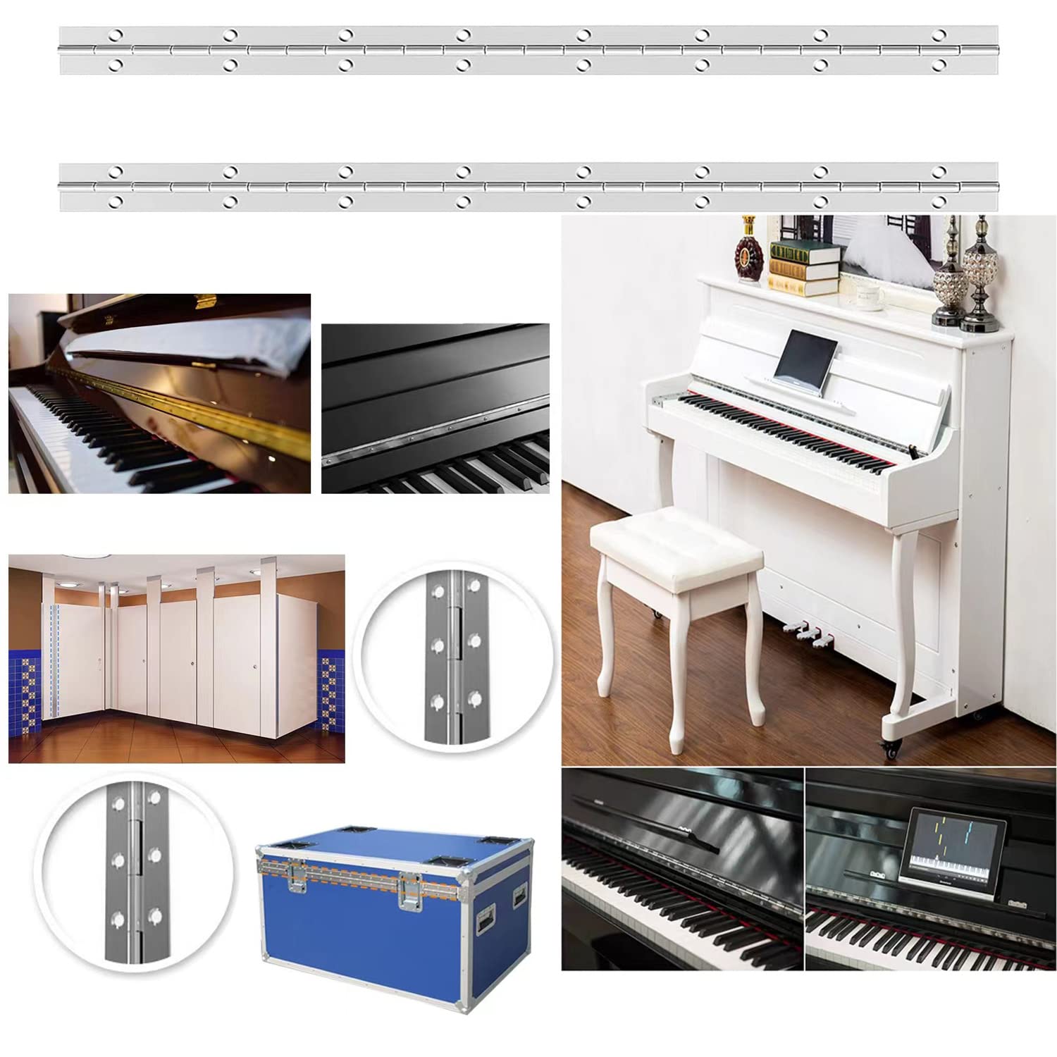HyPROM Piano Hinge Heavy Duty Continuous & Piano Hinges,4PCS 16Inch Stainless Steel Piano Hinges Folding Door Butt Hinge,0.04" Thickness 1.2”Open Width for Boats Cabinets Storage Box with Screws