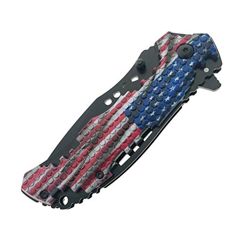 P.S. 8 1/4" Overall ABS Hex Pattern Drop Point EDC Pocket Knife w/Belt Clip