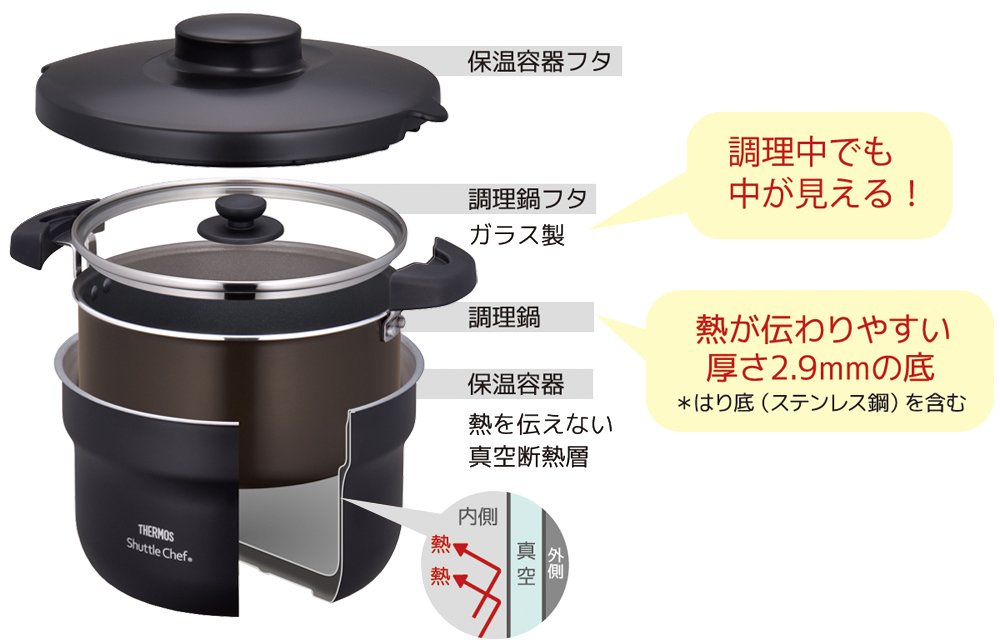 Thermos Vacuum Warm Cooker Shuttle Chef KBJ-4500 BK (Black)【Japan Domestic Genuine Products】