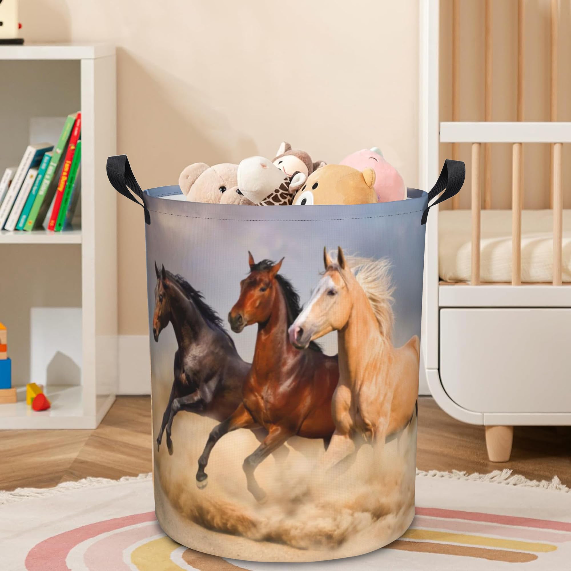 Naqiuli Horse Run Gallop in Sand Laundry Basket Foldable Laundry Hamper Waterproof Oxford Cloth Large Laundry Basket Clothes Storage Bucket Toy Organizer For Bathroom,Laundry,College 17.3 x16.5 Inch