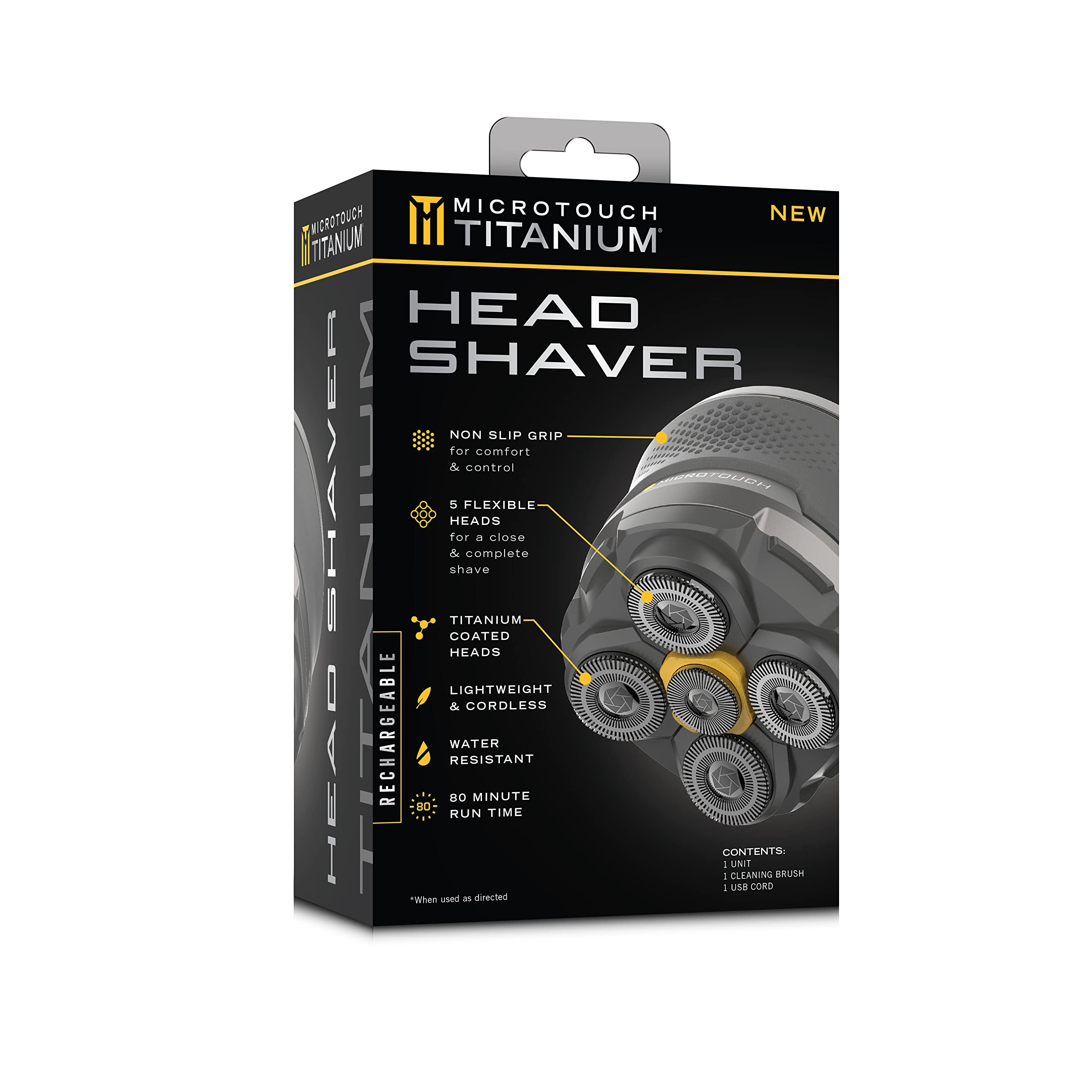 Microtouch Titanium Electric Head Shaver - Rechargeable Head and Face Shaver for Men, Cordless Razor, Hypoallergenic Wet/Dry Shaving, Precision Head Trimmer, Lithium Power, Battery Powered