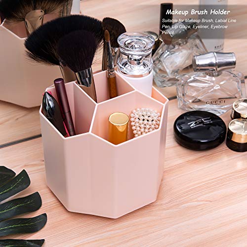 Siveit Pen Holder, 360° Rotating 5 Grid Pen Holder Stand Office Supplies Storage Organize for Desk Cute Pencil Cup Pot for Home, Office, Kids (Peach Pink)