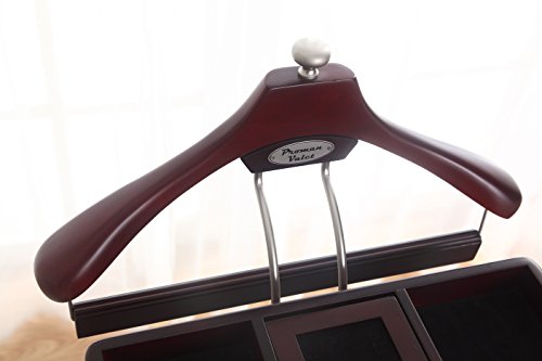 Proman Products Norstar Suit Valet Stand VL36245 with Detachable Hanger, Trouser Bar, Tie Bars, Mirror Tray & Drawer, 20βW x 15β D x 49βH, Mahogany