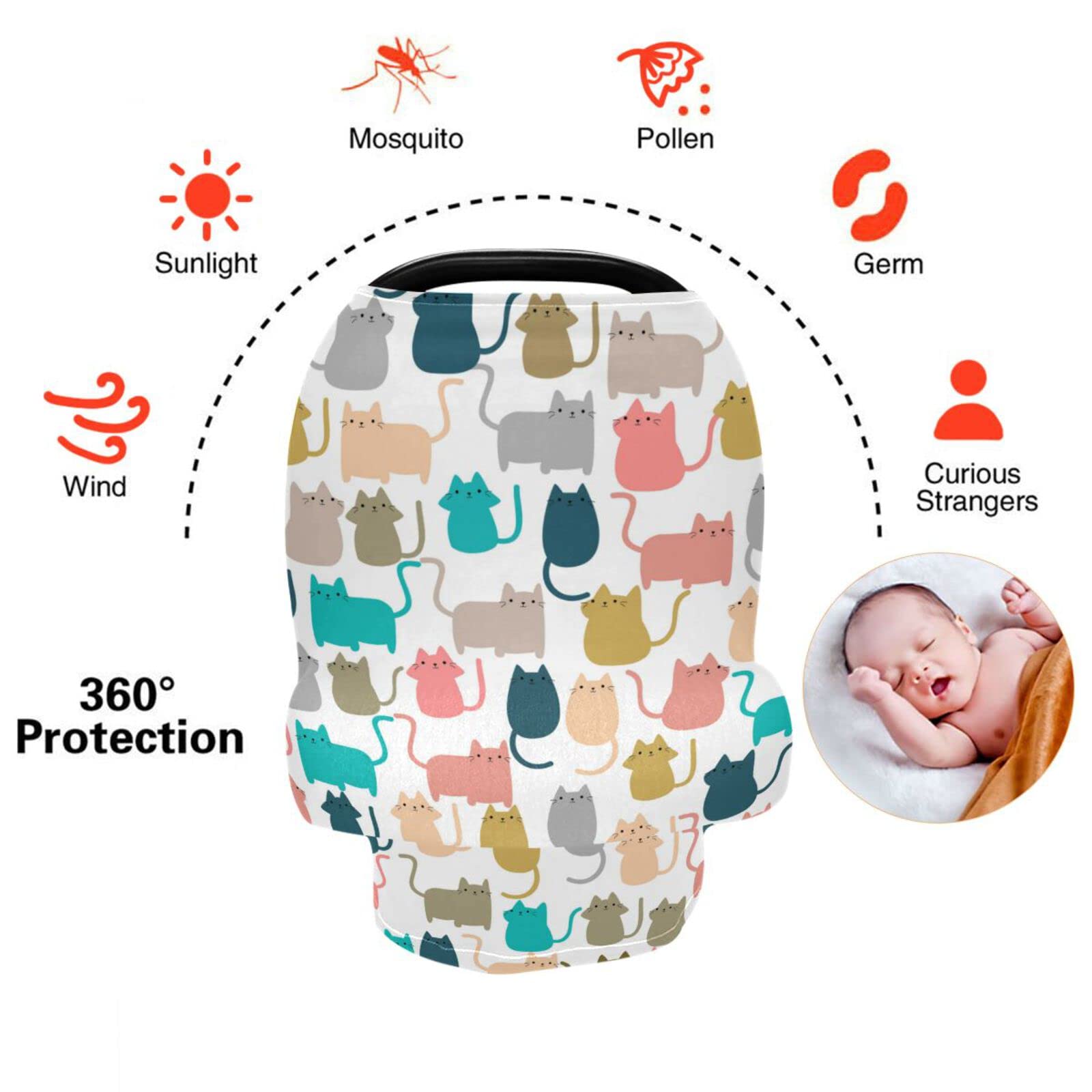 Nursing Cover Breastfeeding Scarf Colorful Cat Kitten Pattern-for Baby Car Seat Covers, Stroller Cover, Carseat Canopy(228ue8a)