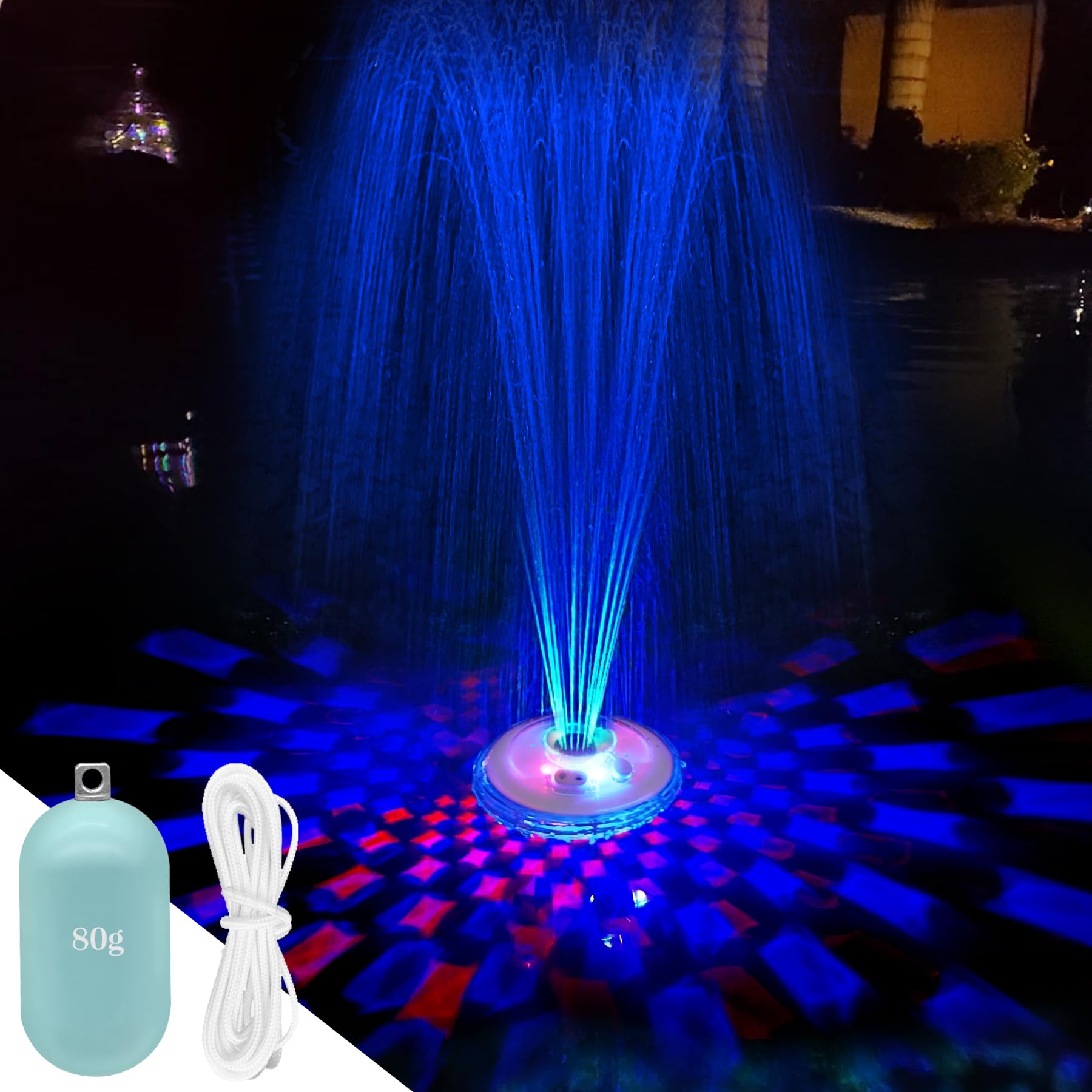 LanAqua Floating Pool Fountain with Underwater Light Show,Pool Water Fountain Rechargeable Battery Powered,2 Spray Modes Pool Fountain Pump for Inground Above Ground Pools-1PC