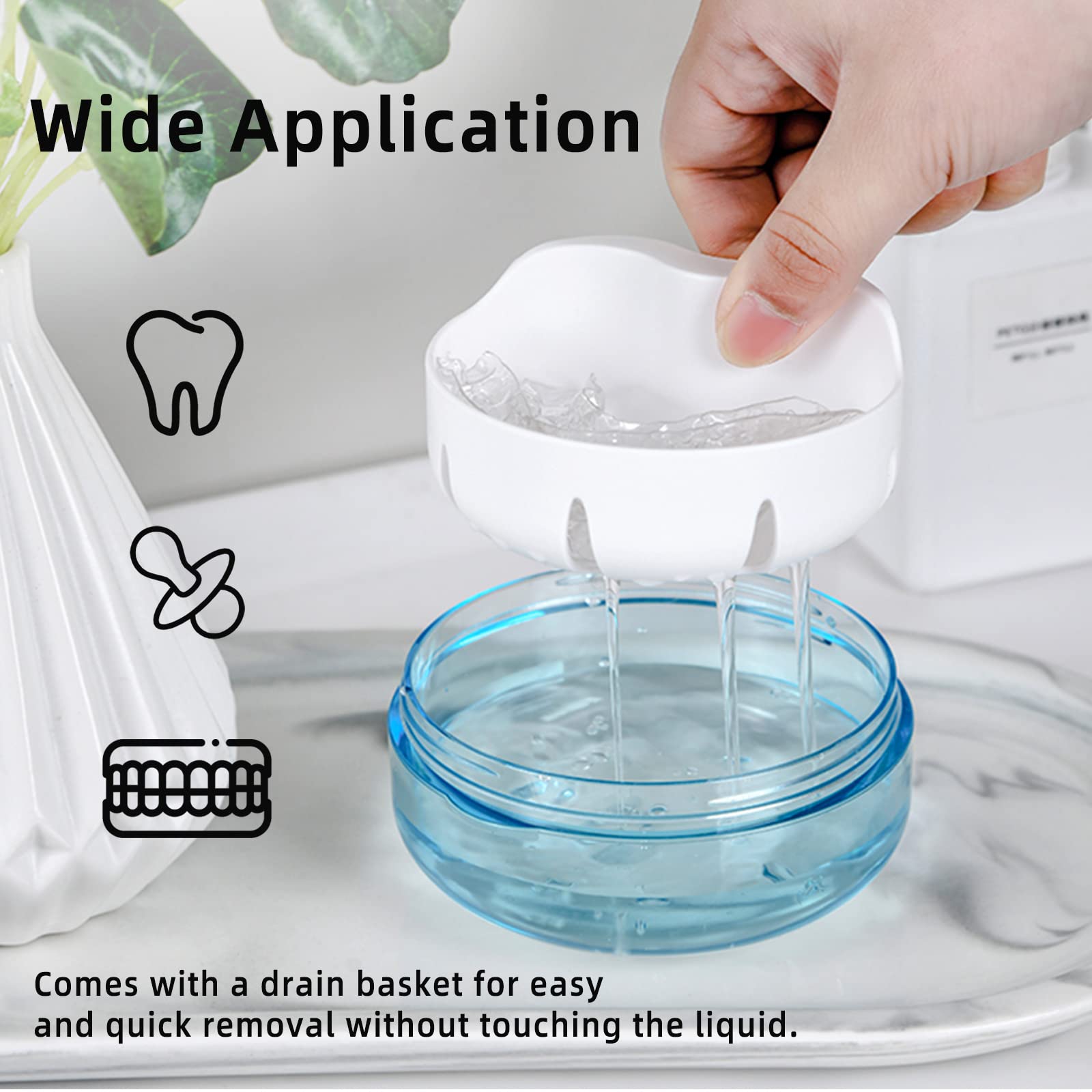 Netceem Leak Proof Denture Cup Kit Portable Retainer Case Perfect for Travel, Denture Case Container Cleaning Care for Dentures Aligner Mouth Guard with Denture Brush,Strainer, Removal Tool and Mirror