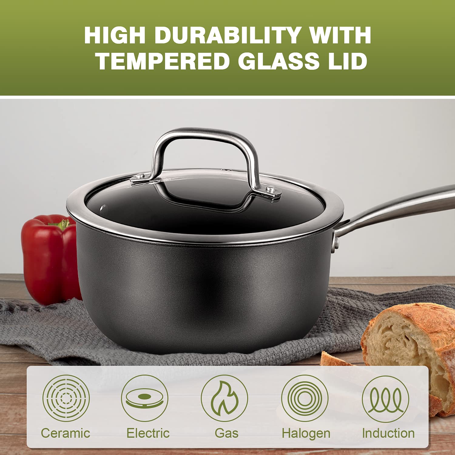 Induction Pots and Pans, Stainless Steel Pots And Pans Set 4pcs With Lid, Induction Cookware For Oven & Dishwasher Safe by MOMOSTAR